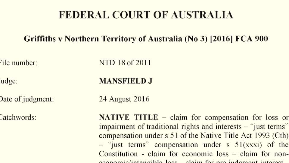 Full Judgment: Griffiths v Northern Territory of Australia (No 3) [2016 ...